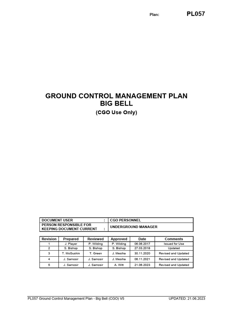 APPENDIX A - PL057 Ground Control Management Plan - Big Bell (CMGP) V5 ... APPENDIX A - PL057 Ground Control Management Plan - Big Bell (CMGP) V5 ...
