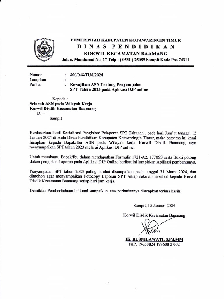 Surat Pemberitahuan SPT 2023 | PDF