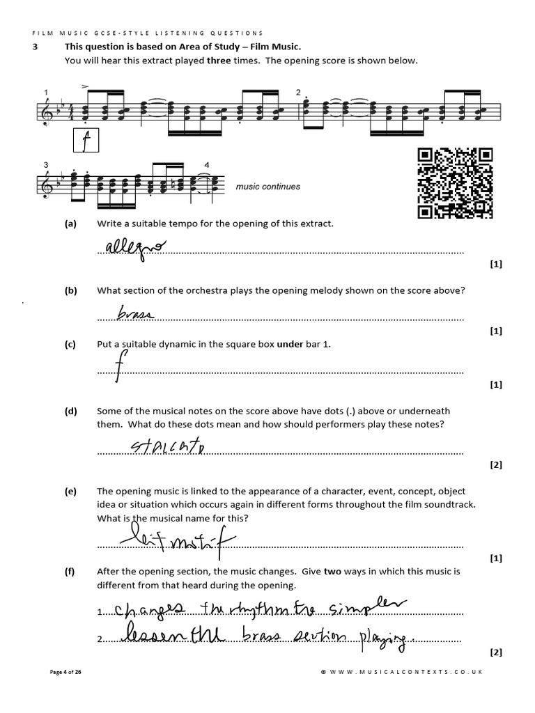 The Musical Contexts GCSE-style Listening Questions 3 | PDF ...