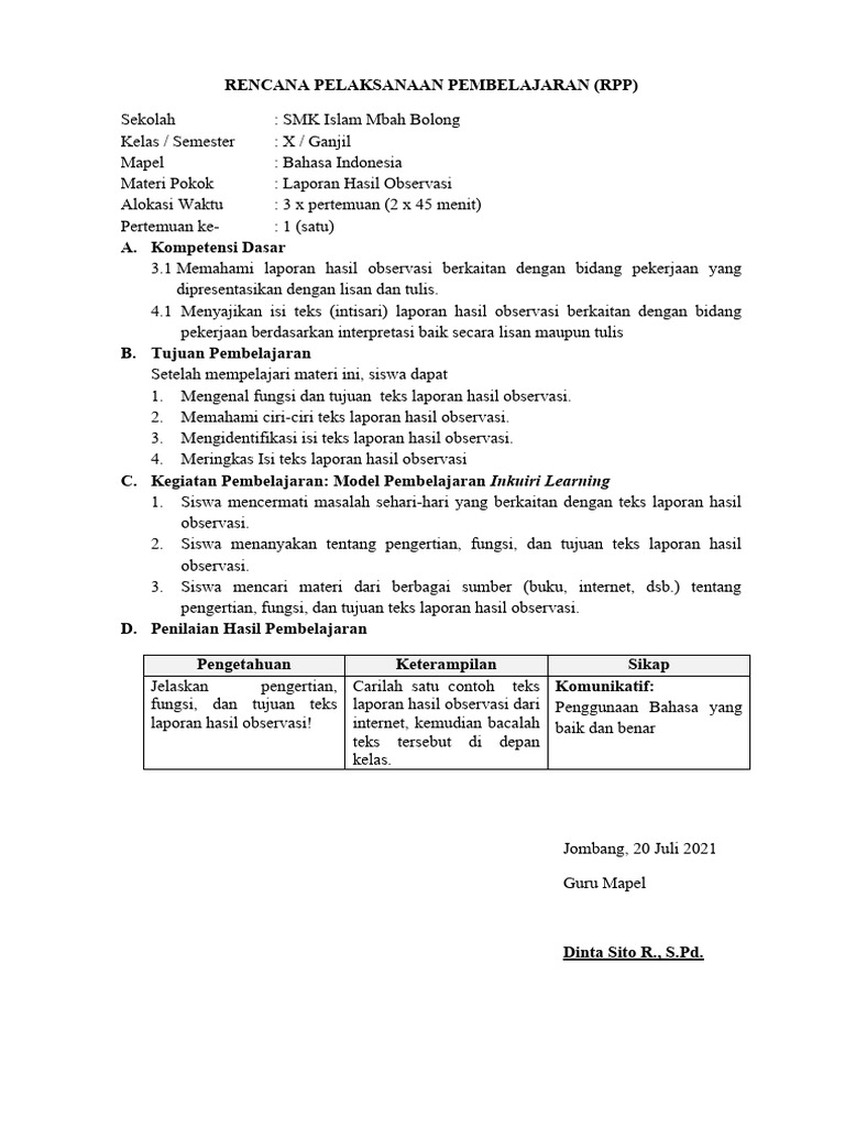 Contoh RPP Bahasa Indonesia Kelas X | PDF