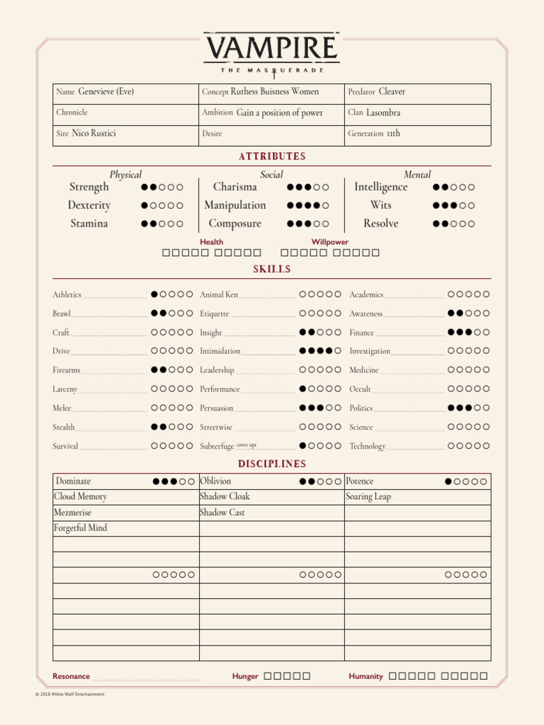 Eve Character Sheet | PDF | Cognition | Cognitive Science