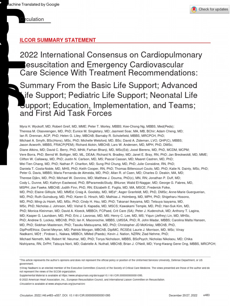Wyckoff Et Al 2022 2022 International Consensus On Cardiopulmonary Resuscitation and Emergency ...