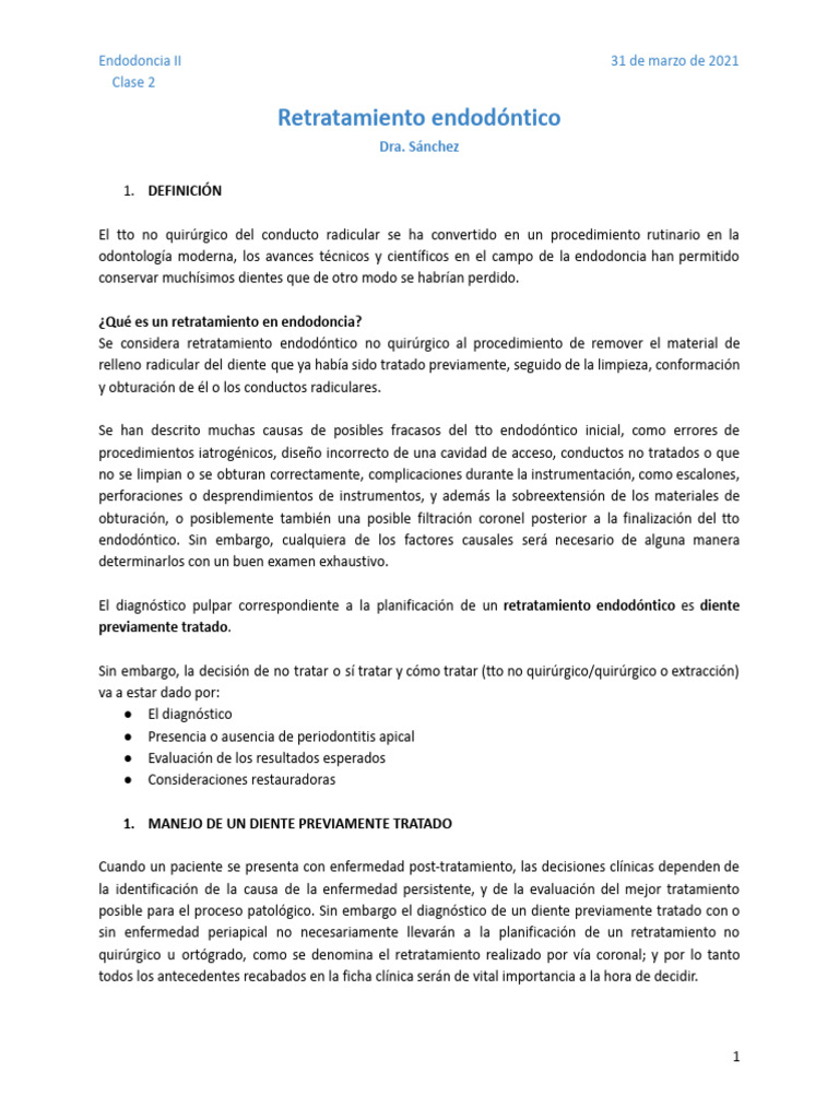 Retratamiento Endodóntico: Guía Completa | PDF | Odontología ...