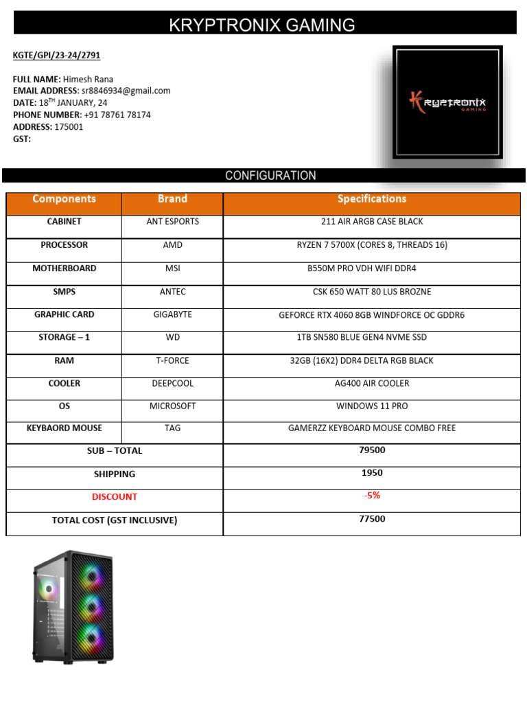 Gaming PC Under 80000 | PDF | Computing | Computer Hardware