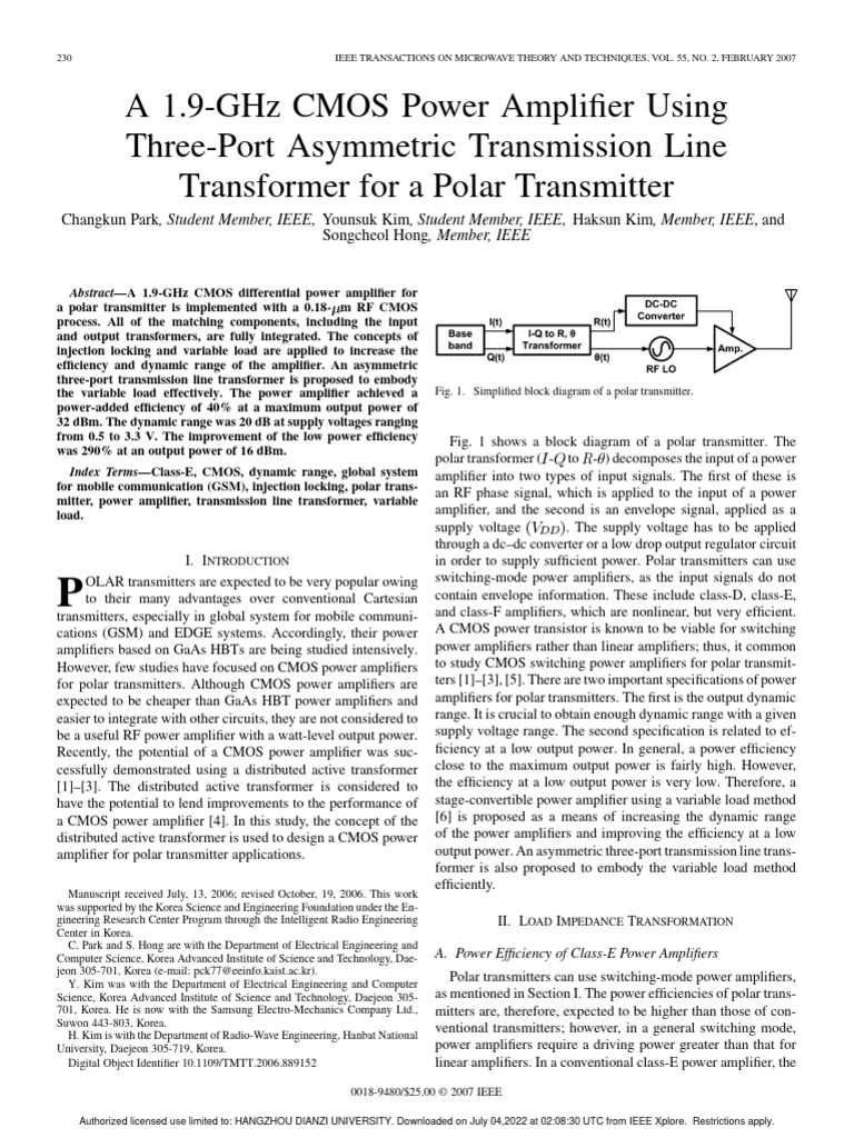 A 1.9-GHz CMOS Power Amplifier Using Three-Port Asymmetric Transmission Line Transformer For A ...