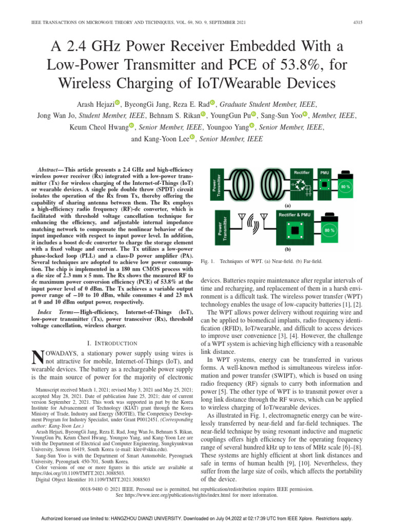 A 2.4 GHZ Power Receiver Embedded With A Low-Power Transmitter and PCE ...