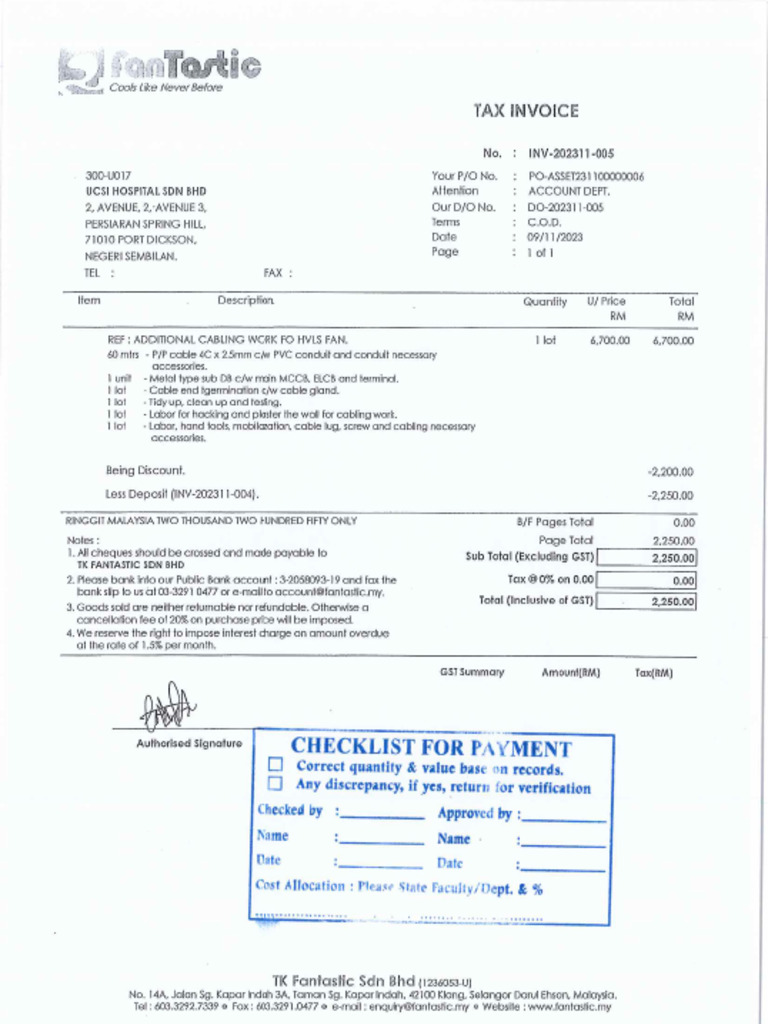 Checklist For Payment (TK FANTASTIC SDN BHD | PDF