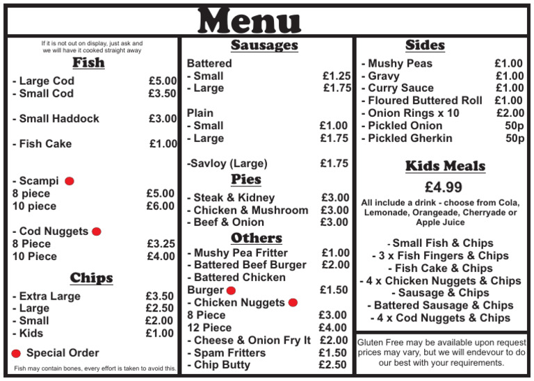 Chippy Menu | PDF | French Fries | Hamburgers