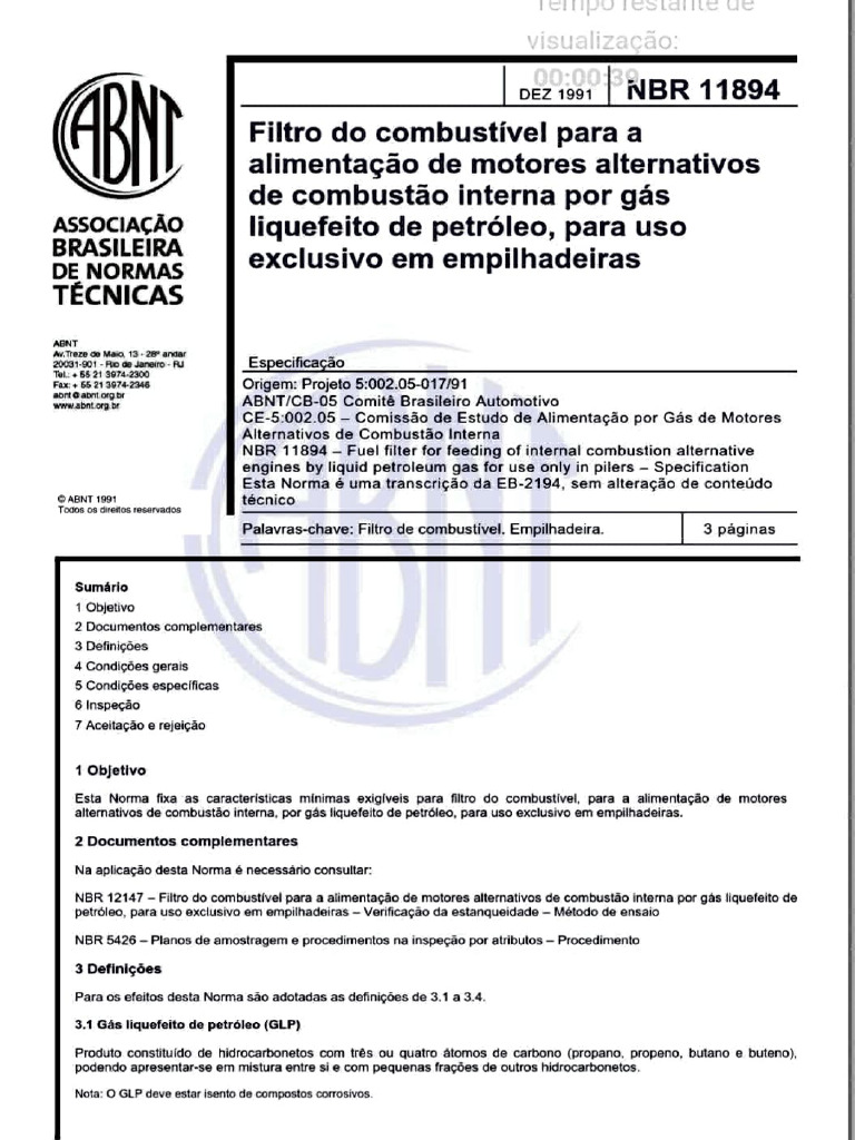 ABNT NBR 11894 | PDF | Gás liquefeito de petróleo | Hidrocarbonetos
