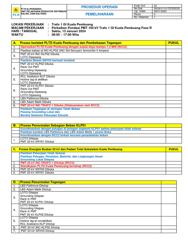 SOP TRAFO 1 GI Studi Kasus (Manuver Sebagian) | PDF