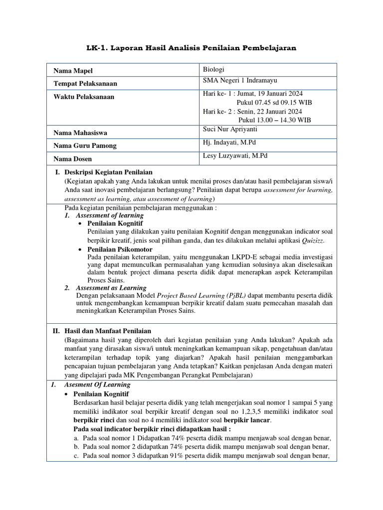 LK 1 Hasil Asesment Dan Refleksi - Suci | PDF | Karier & Perkembangan | Seni