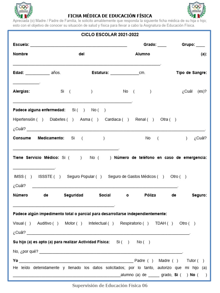 Ficha Médica EF 2021 | PDF | Causas de la muerte | Ciencias de la Salud