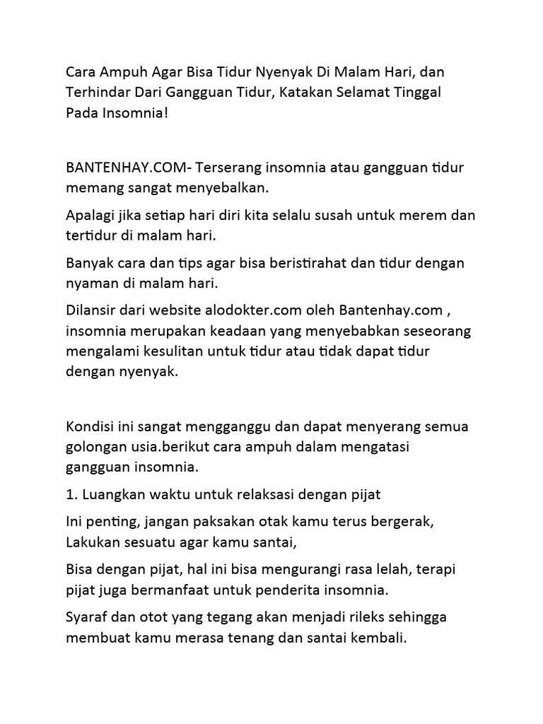 Cara Ampuh Agar Bisa Tidur Nyenyak Di Malam Hari | PDF | Pengembangan Diri | Kesehatan Holistik