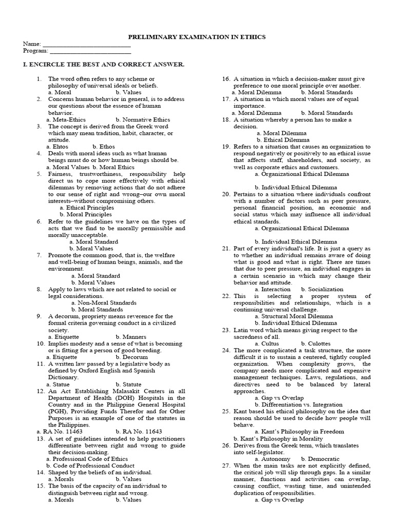 Prelim Ethics | PDF