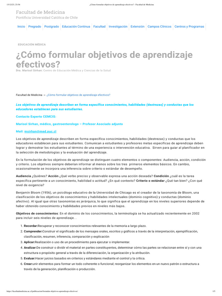 ¿Cómo Formular Objetivos de Aprendizaje Efectivos - Facultad de ...