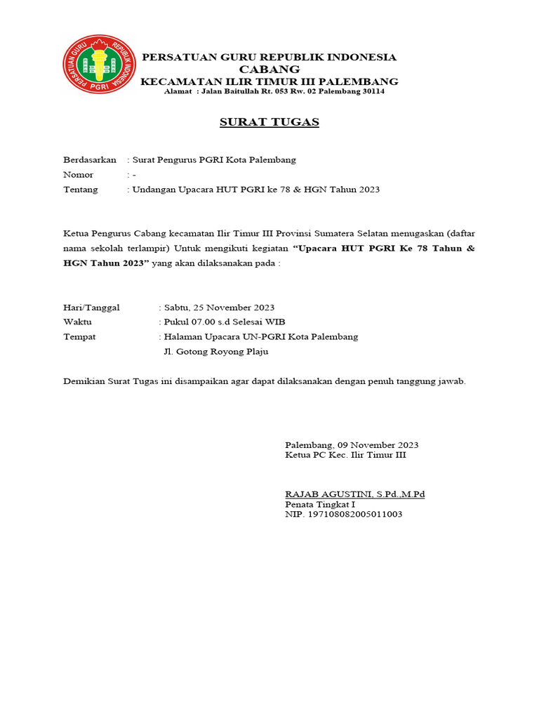 Surat Tugas PGRI | PDF