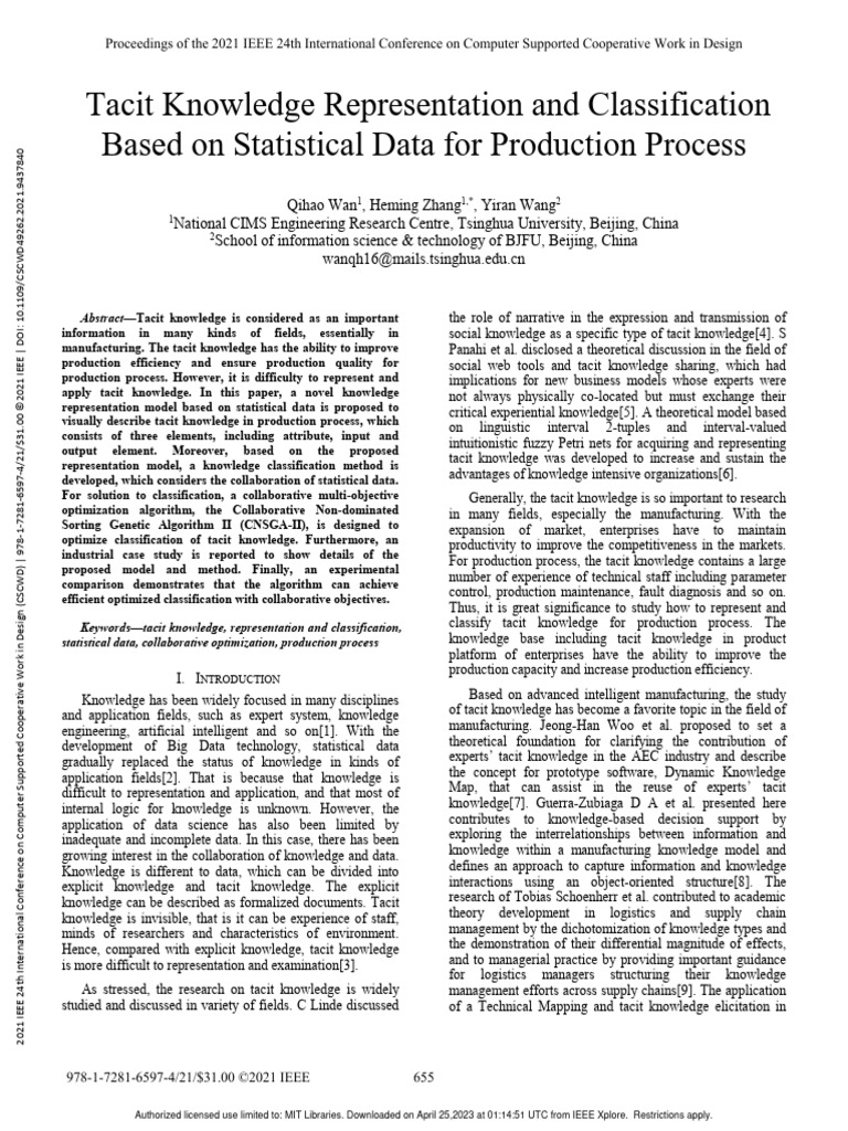 Tacit Knowledge Representation and Classification Based On Statistical Data For Production ...