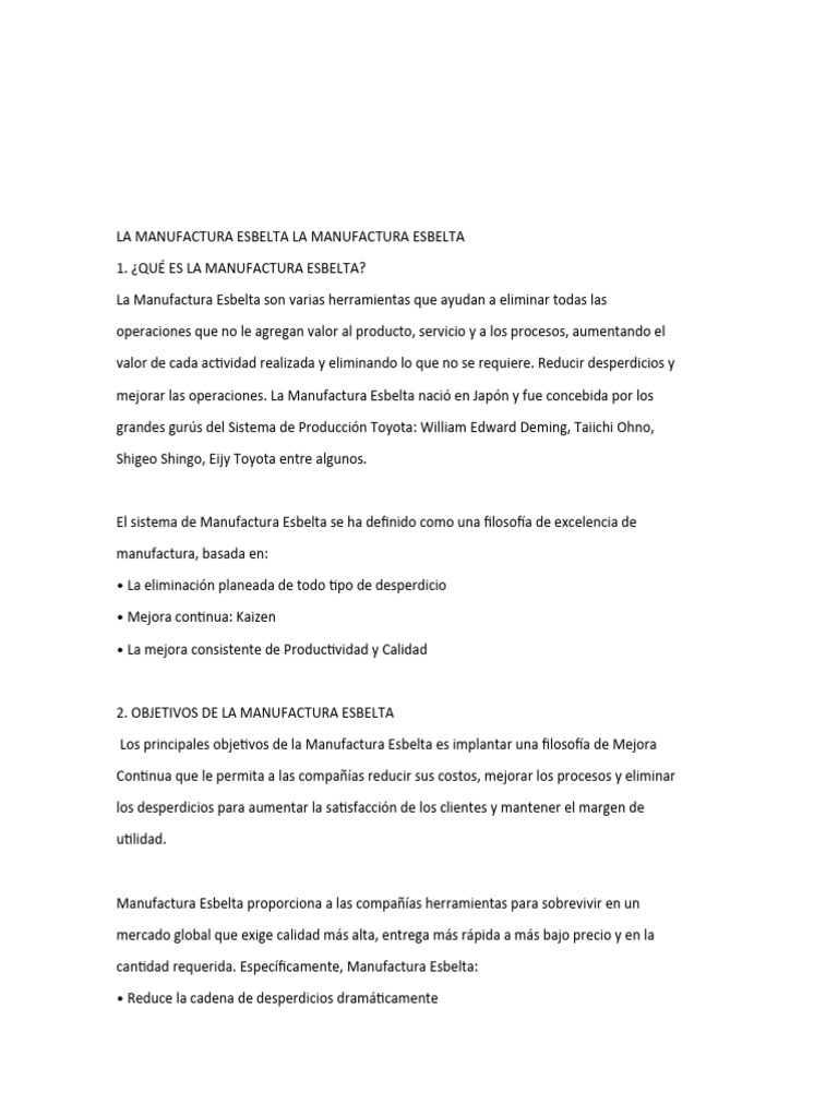 La Manufactura Esbelta La Manufactura Esbelta | Descargar gratis PDF | Lean Manufacturing ...