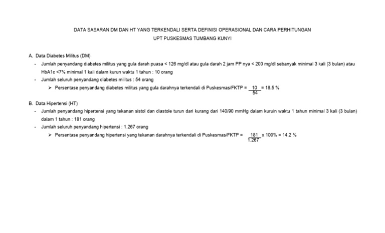 DO Dan Perhitungan Data DM Dan HT Terkendali PKM TBG Kunyi | PDF