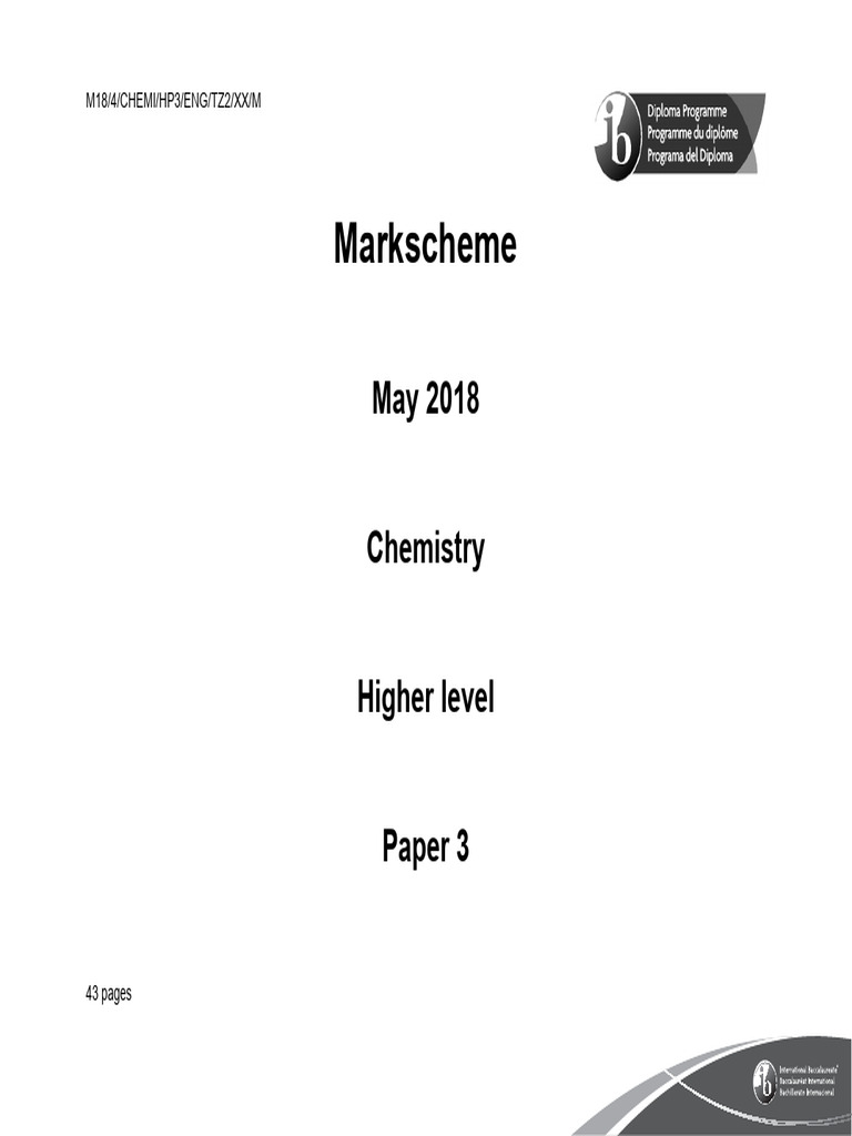 Markscheme: May 2018 Chemistry Higher Level Paper 3 | PDF