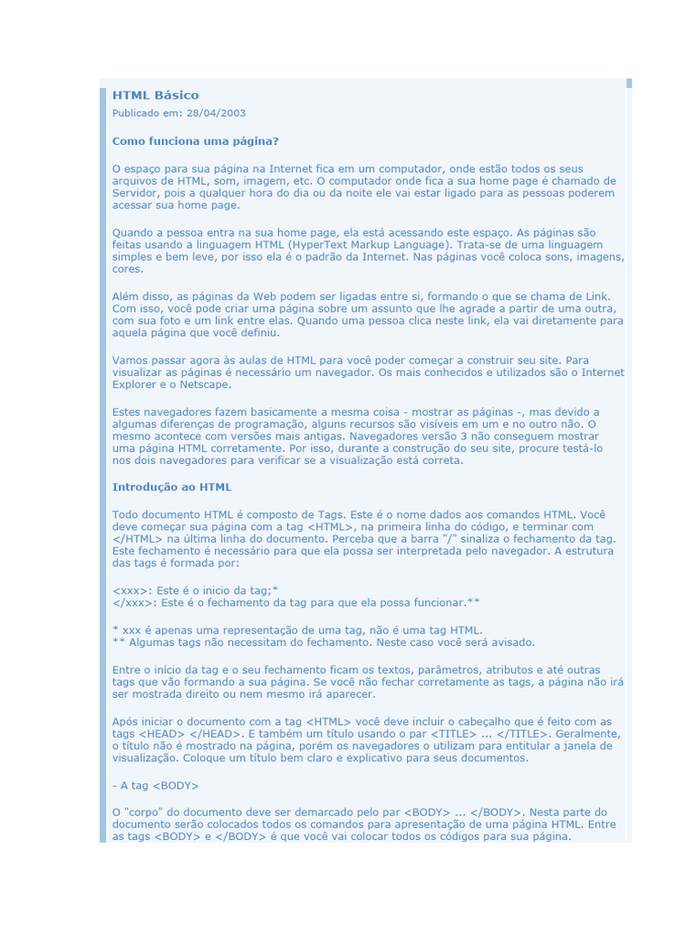 Apostila de HTML Básico | PDF
