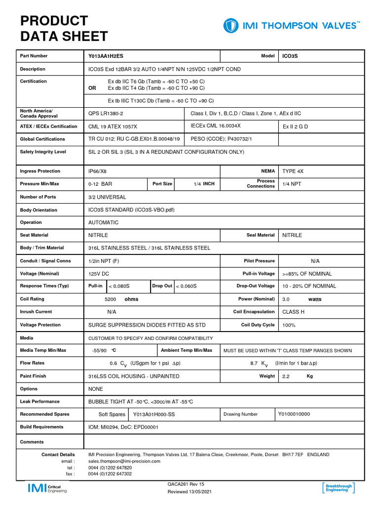 Y013AA1H2ES - Datasheet | PDF | Electrical Engineering | Manufactured Goods