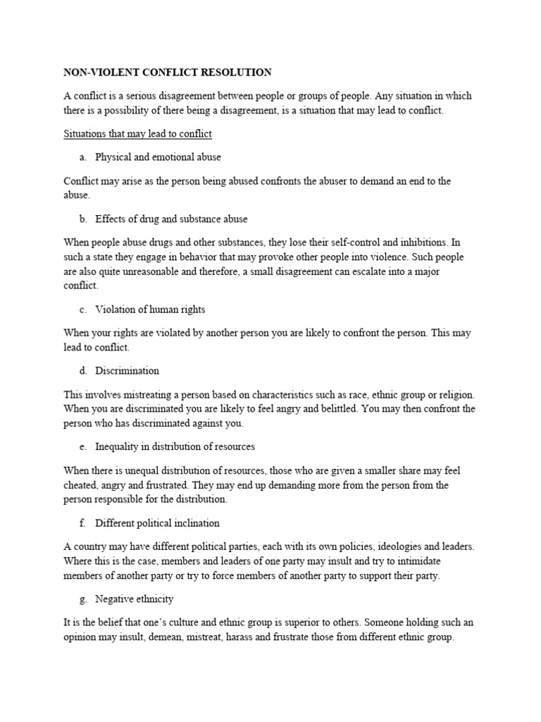 Non-Violent Conflict Resolution | PDF | Conflict Resolution | Violence