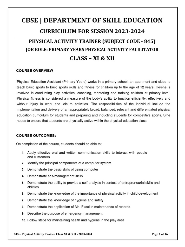 845 Physical Activity Trainer Pdf Educational Assessment
