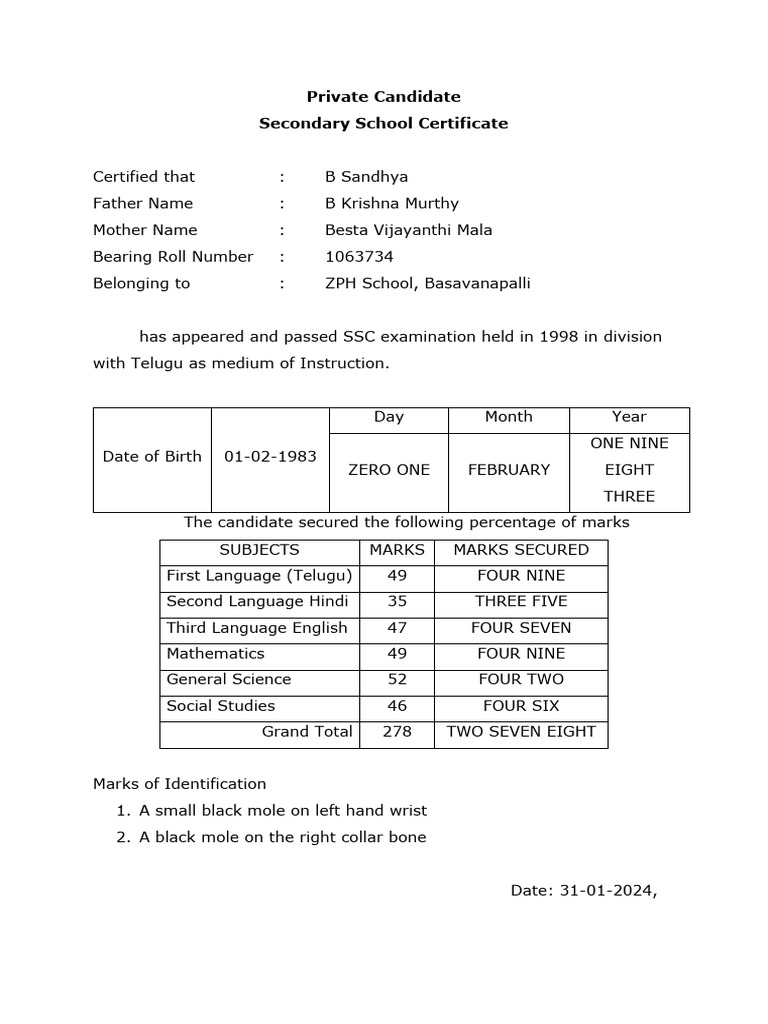 SSC Marks Memo Duplicate | PDF