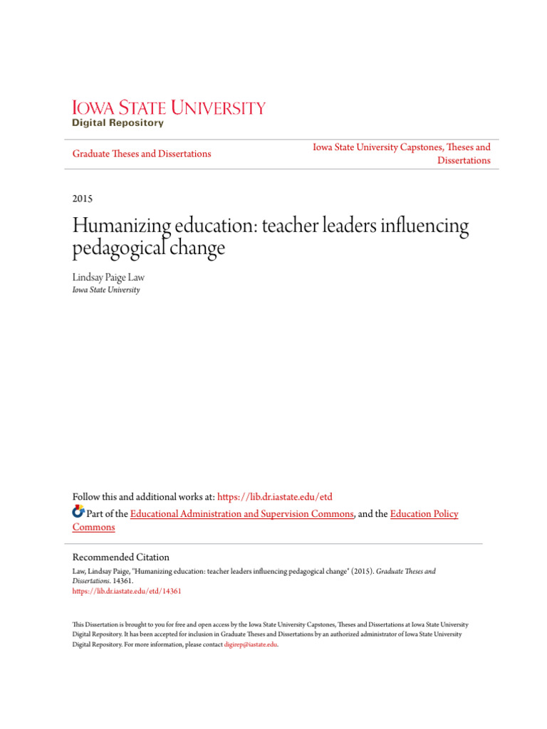 Humanizing Education - Teacher Leaders Influencing Pedagogical Cha | PDF | Pedagogy | Methodology