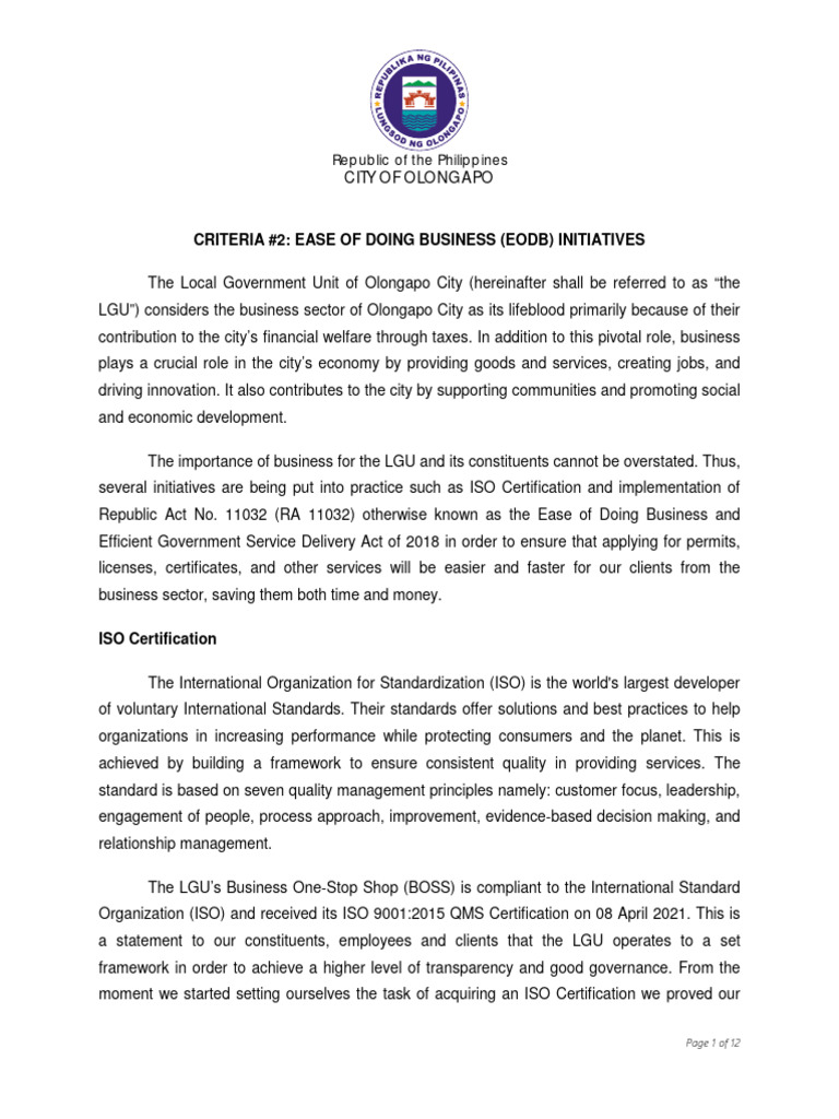 Criteria No 2 - EODB Initiatives | PDF