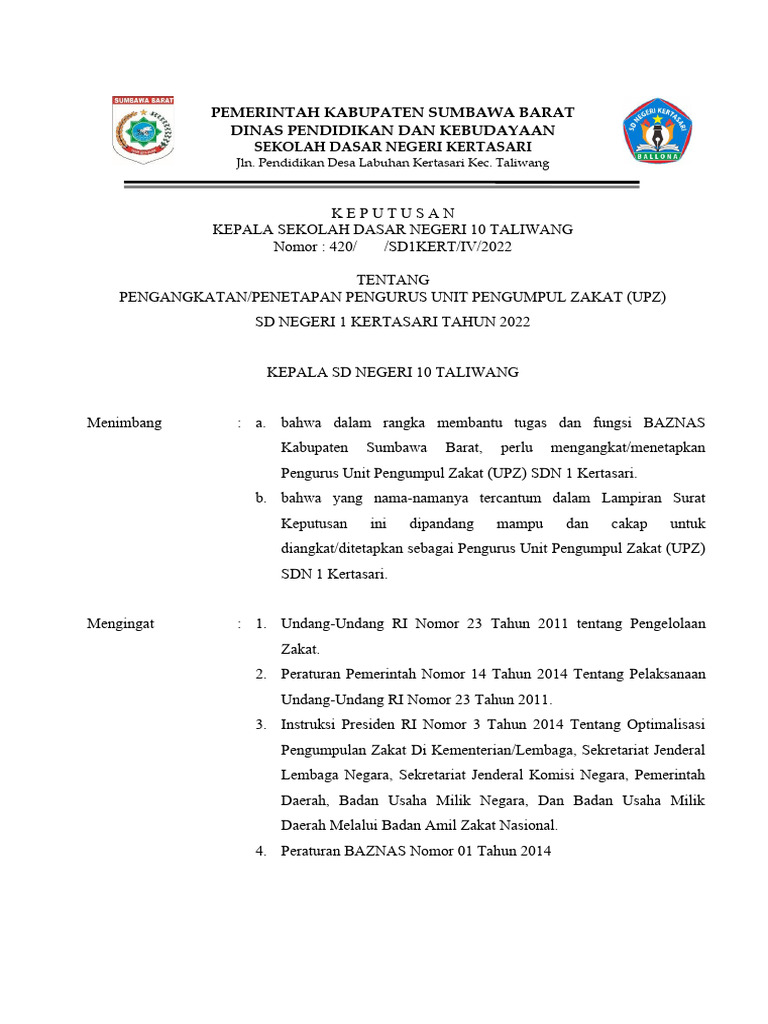 SK Upz (Zakat) | PDF | Pengelolaan Keuangan & Uang