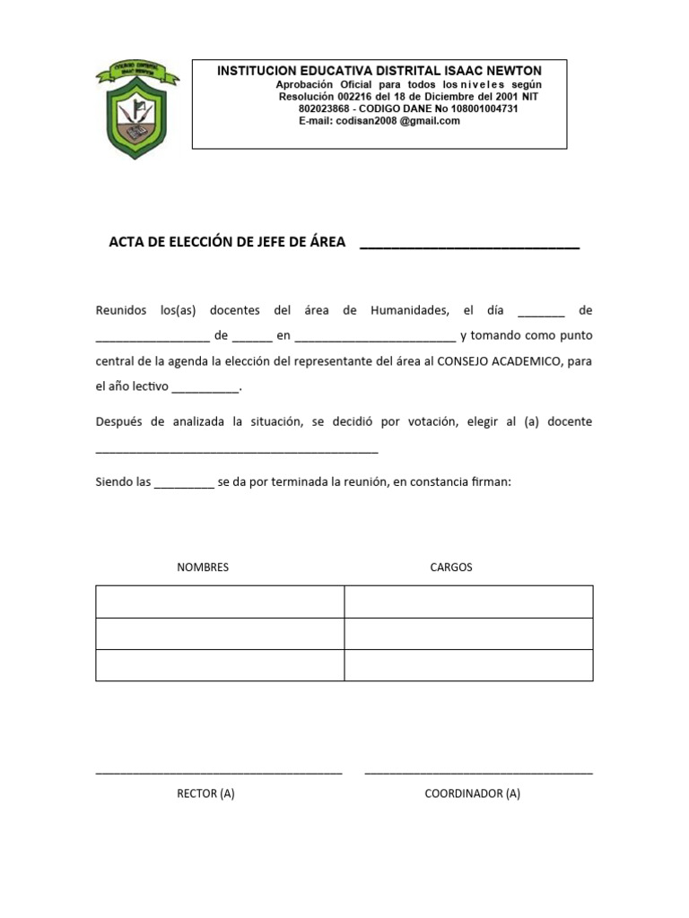 Formato Acta de Elección Jefe de Área | PDF