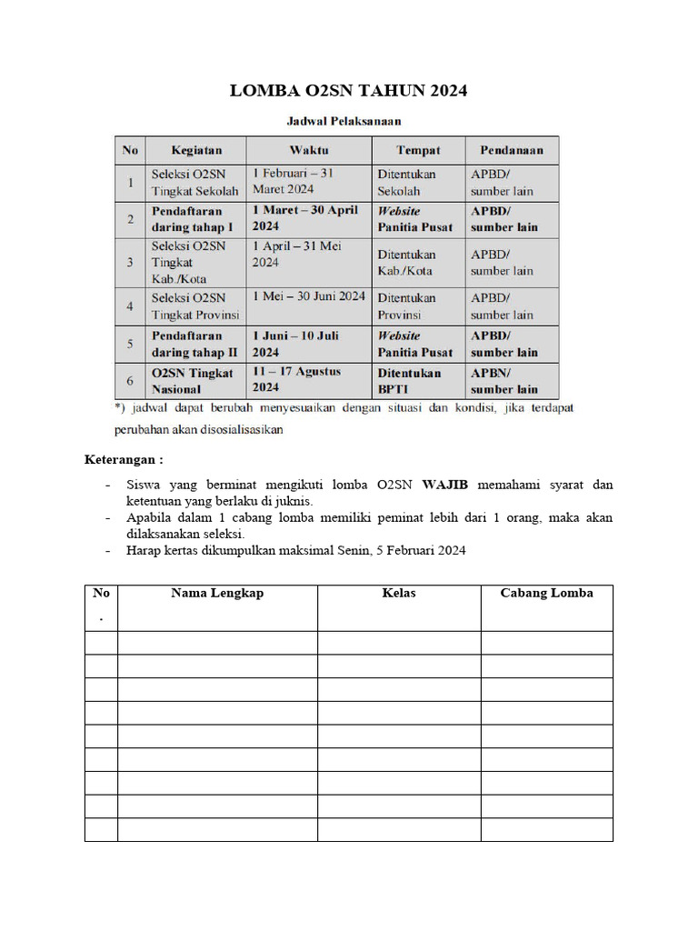 Lomba O2sn Tahun 2024 | PDF