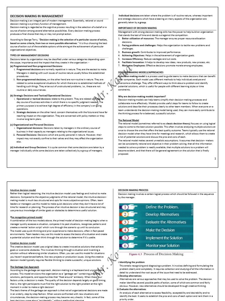 Decision Making in Management PDF I | PDF | Decision Making | Risk