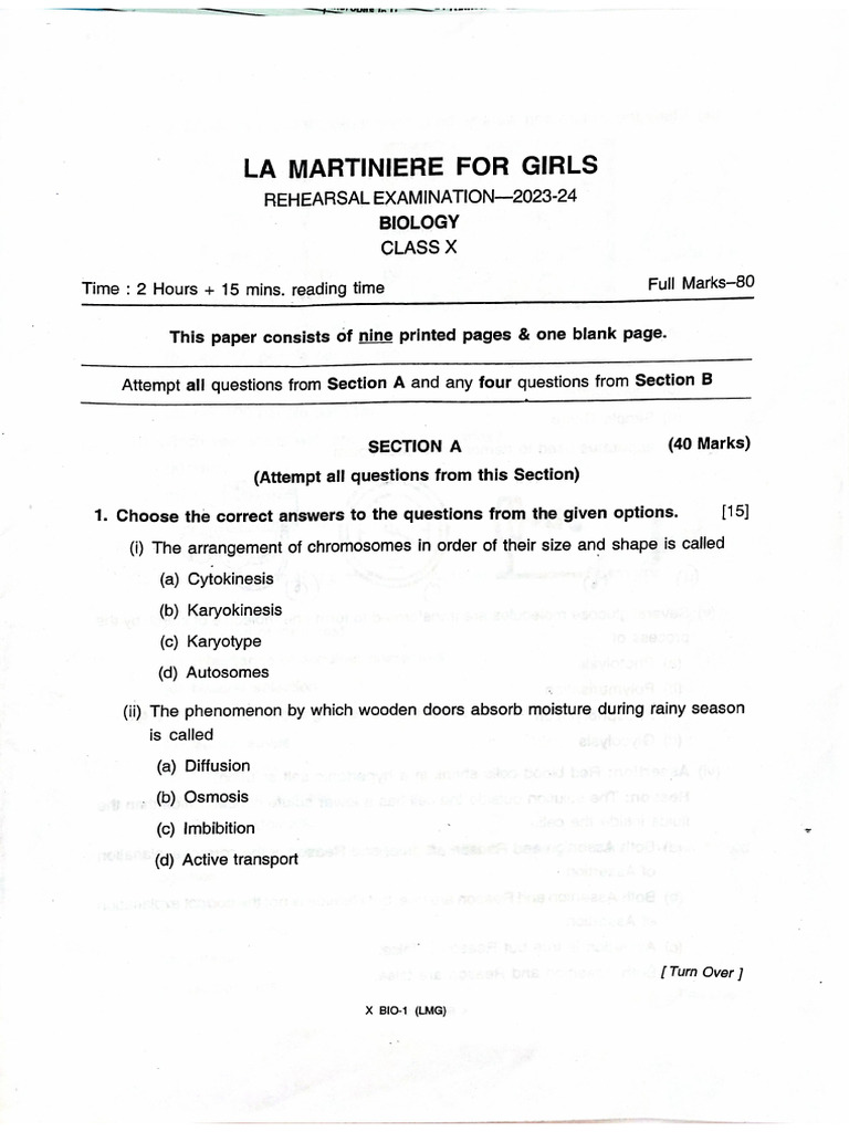 LMG BIOLOGY REHEARSAL PAPER 2024 | PDF