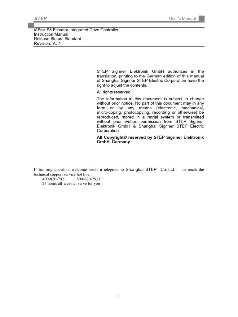 S8 Series Elevator Integrated Controller User Manual V3.1 | PDF | Elevator | Relay