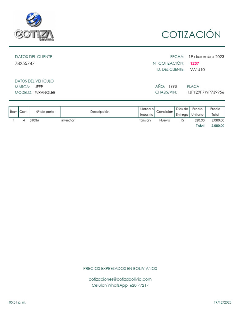 Cotización 1237 | PDF