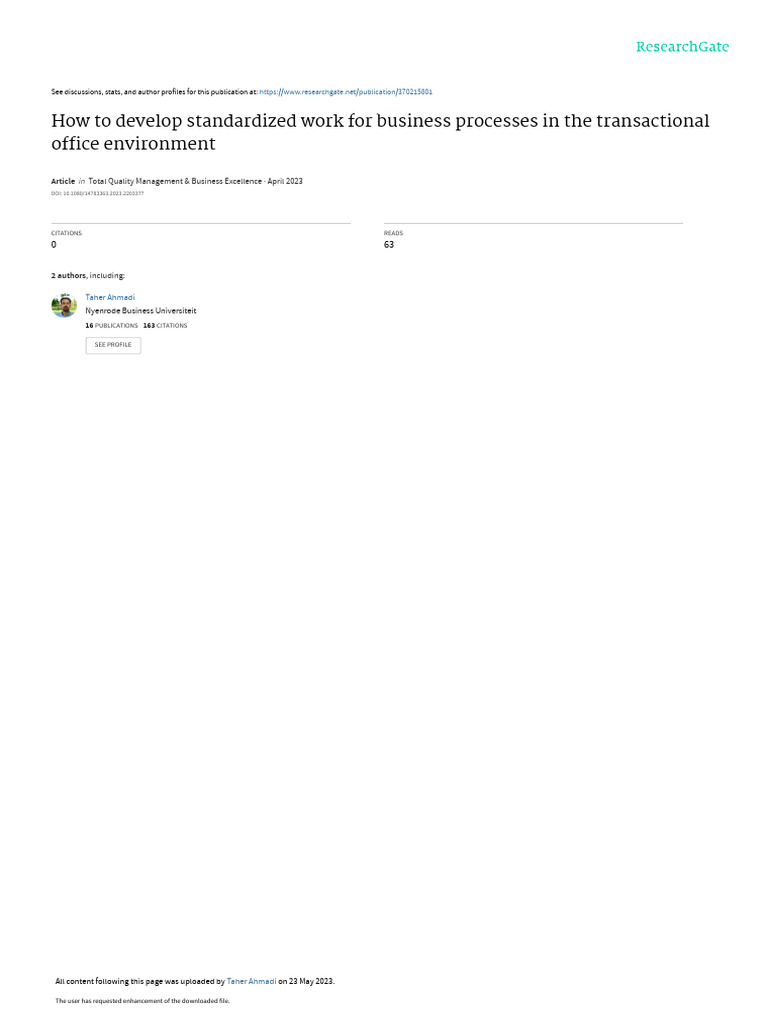 Standardized Work in Office Processes | PDF | Lean Manufacturing ...