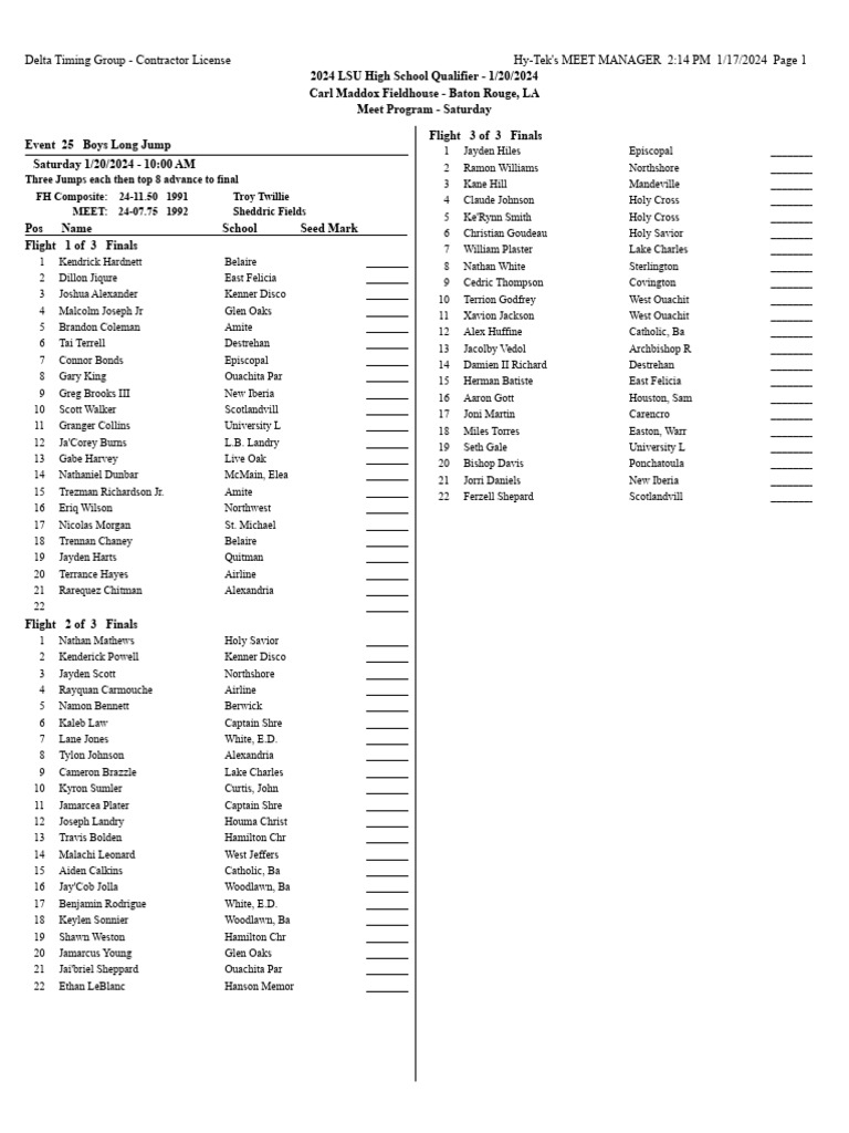 LSU Last Chance Heat Sheets | PDF