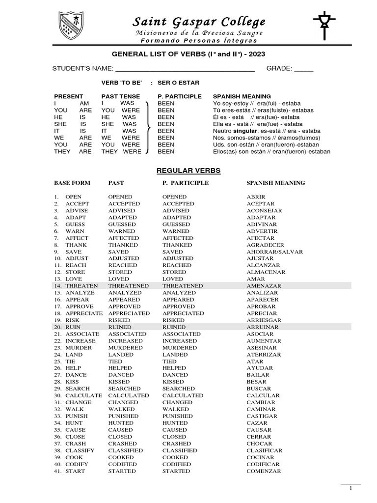 General List of Verbs Ic2b0 and Iic2b0 2023 | PDF | Grammar | Language ...