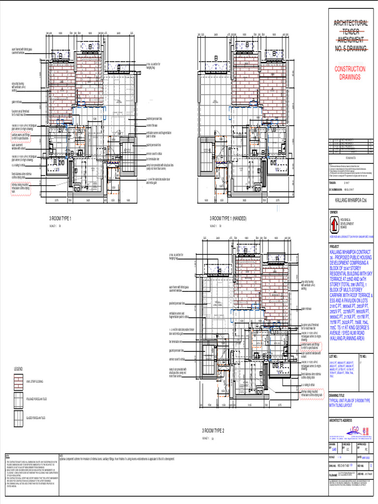 HB-D1817-AR-131 - Typical Unit Plan of 3room Type With Tiling Layout ...