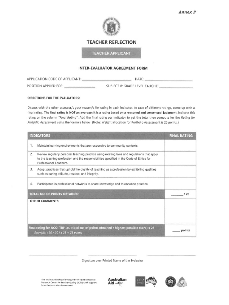 TRF - Inter-Evaluator Agreement Form | PDF
