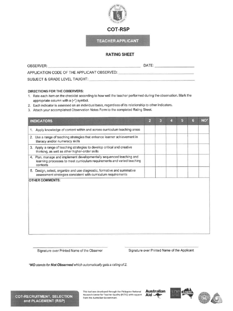 Teaching Demo - Rating Sheet | PDF