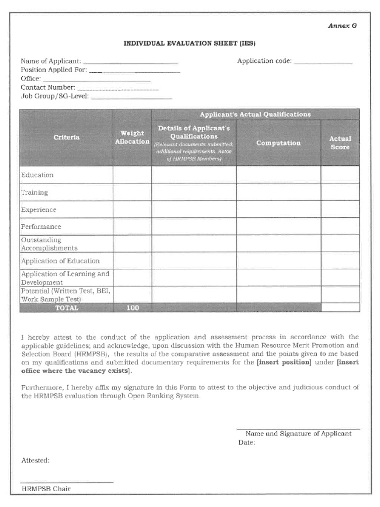 Individual Evaluation Sheet | PDF