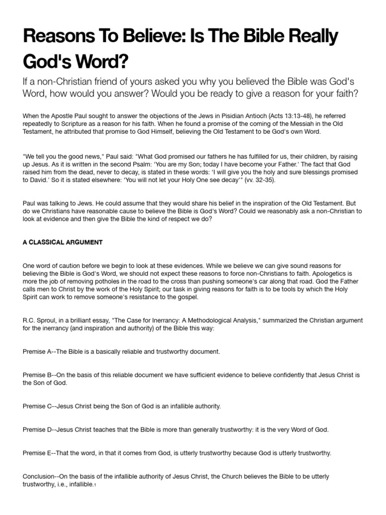 Reasons To Believe Is The Bible Really Gods Word Pdf Biblical