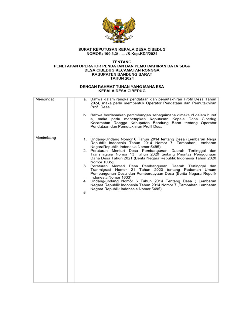 SK OPERATOR SDGs Desa Cibedug | PDF