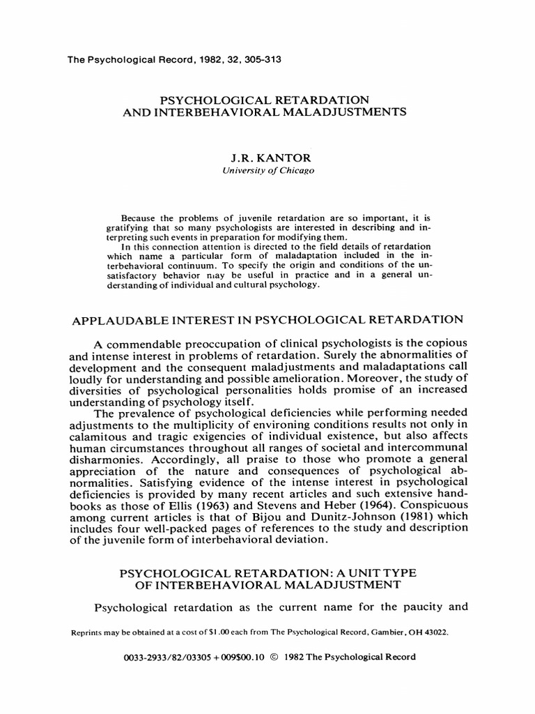 076 - Psychological Retardation and Interbehavioral Maladjustment ...