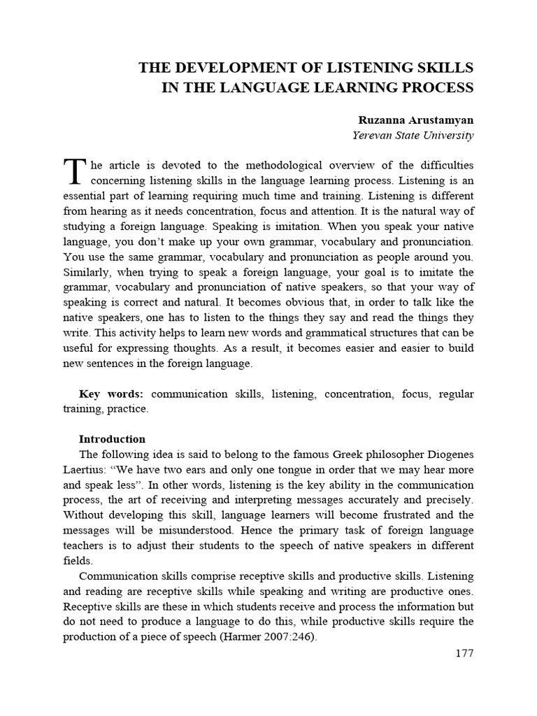 The Development of Listening Skills in The Language Learning Process | PDF