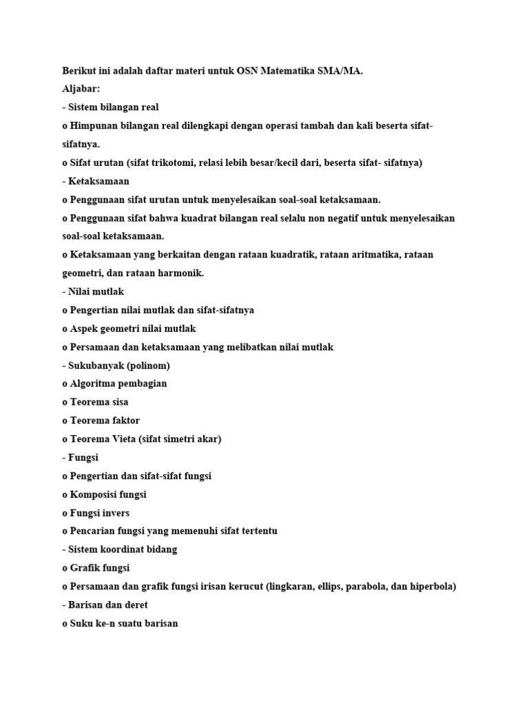 Kisi-Kisi Osn Matematika Sma | PDF